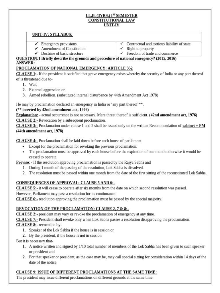 3Y CONSTITUTIONAL LAW Long Answers Unit 4 | PDF | Constitutional ...