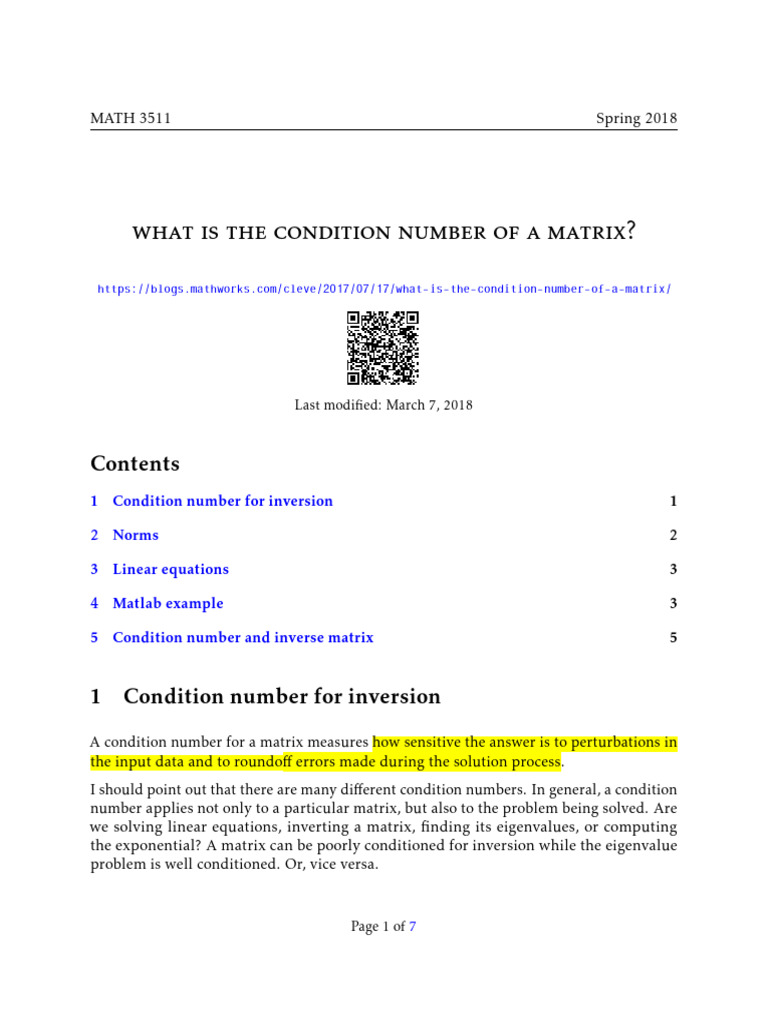 Matrix Condition Numbers Explained | PDF | Matrix (Mathematics ...