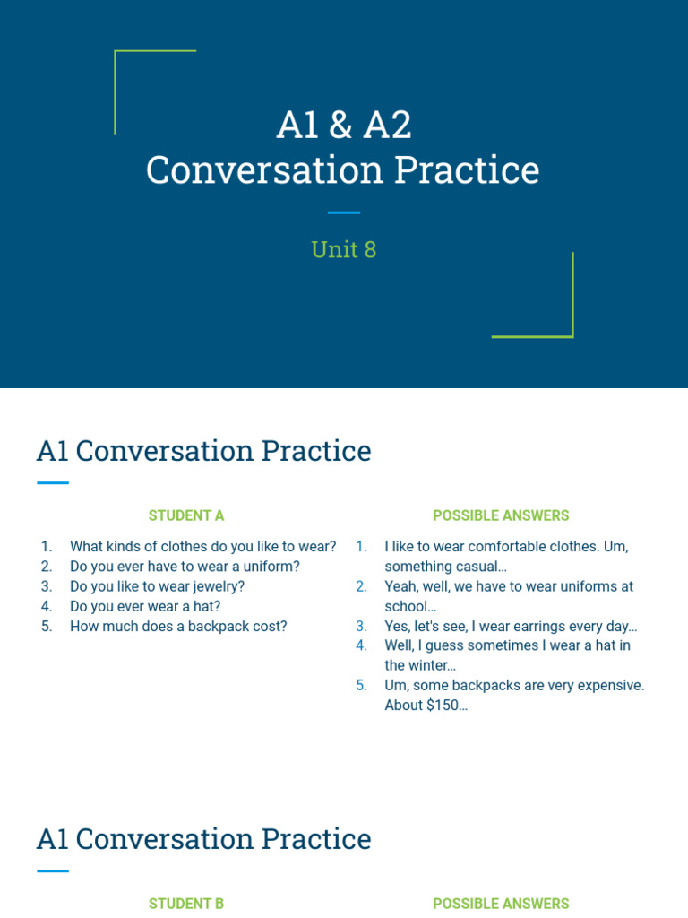 A1 Conversation Practice | PDF | Human Appearance | Footwear