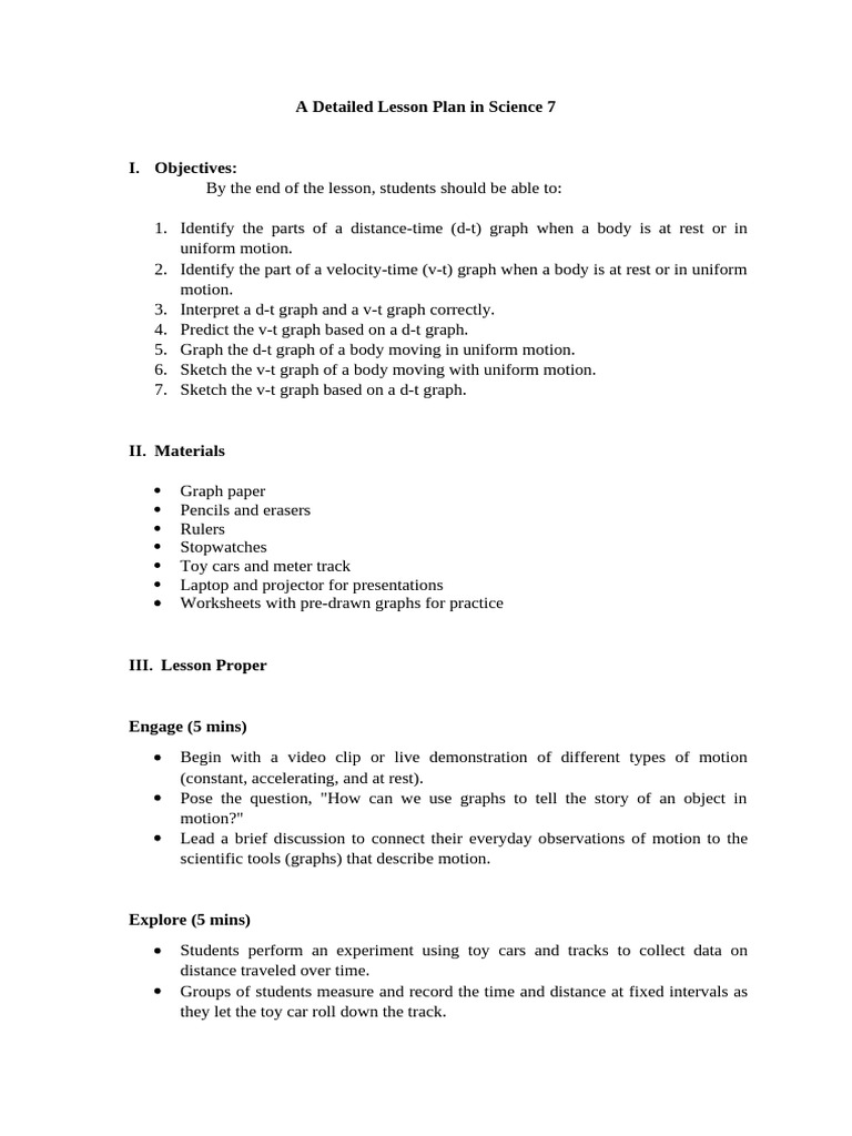 Uniform Motion Graphs for Grade 7 | PDF | Educational Assessment ...
