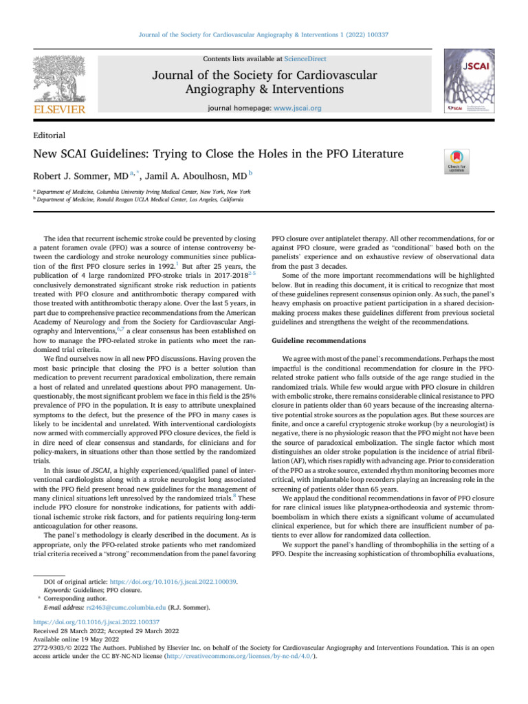 New SCAI Guidelines Trying To Close The Holes in | PDF | Thrombosis | Stroke