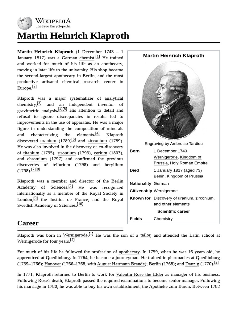 Klaproth's Discovery of Uranium and Zirconium | PDF | Atoms | Chemical ...