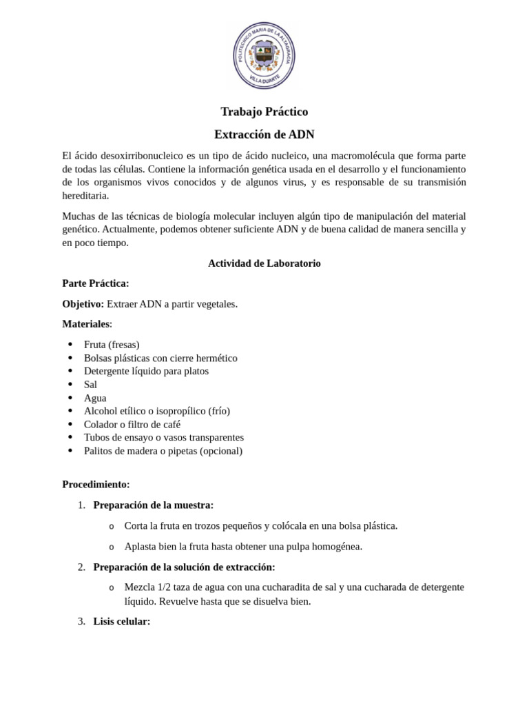 Extracción de ADN Practica | PDF | Adn | Biología Celular)