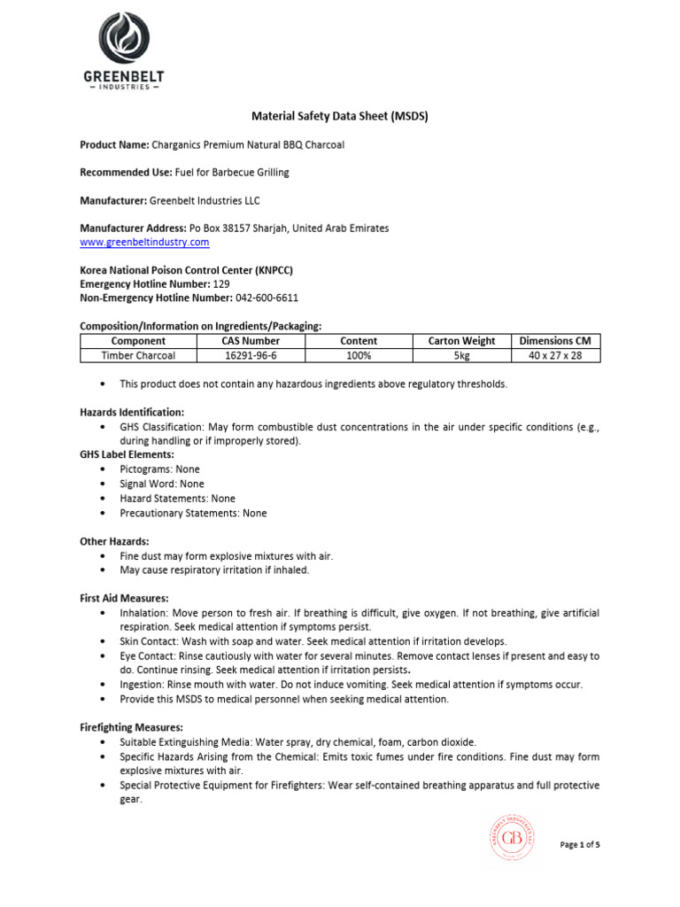 Material Safety Data Sheet SK Premium Charcoal DG (3) | PDF | Dangerous ...