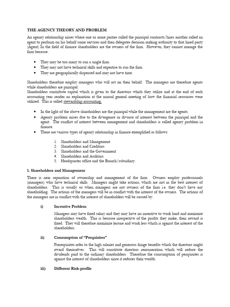 Understanding Agency Theory in Finance | PDF | Bonds (Finance) | Debt