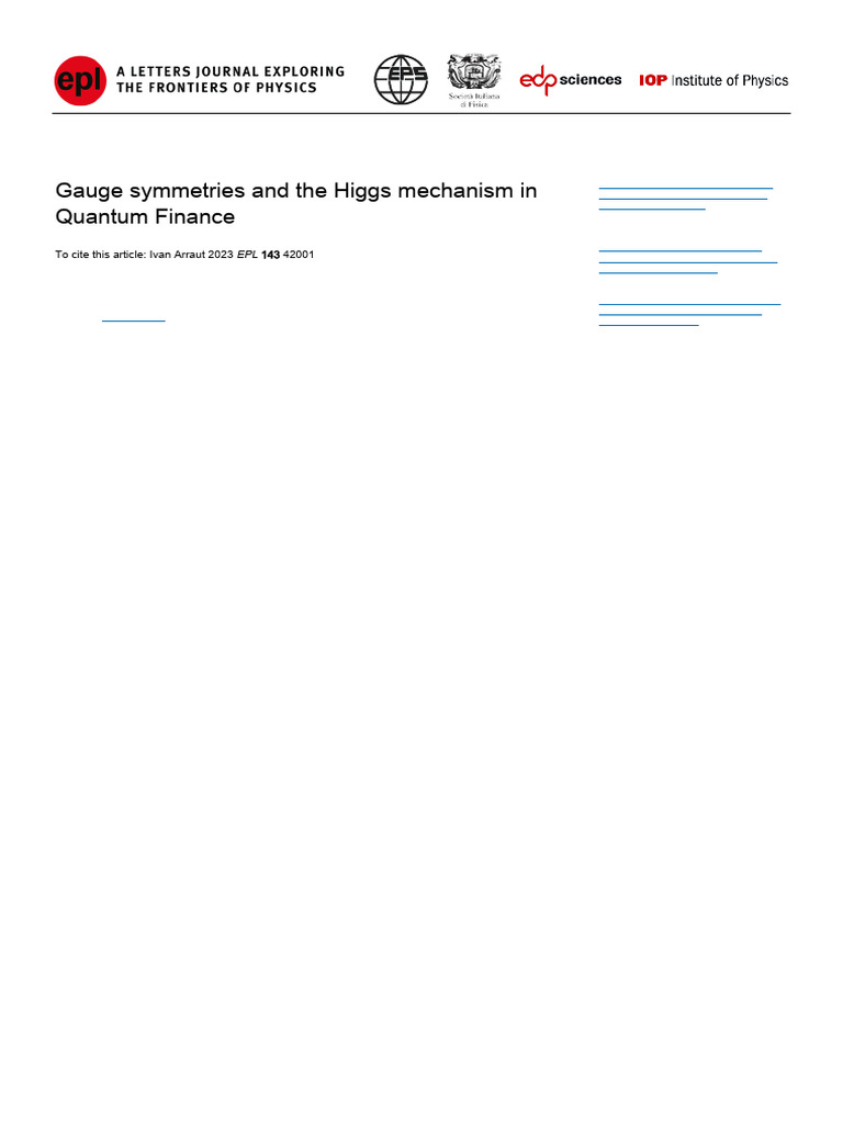 Gauge Symmetries and The Higgs Mechanism in Quantum Finance | PDF | Black–Scholes Model ...