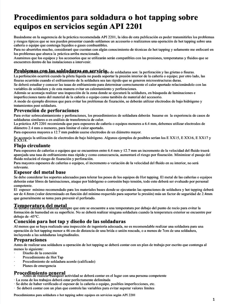 PDF Procedimientos para Soldadura o Hot Tapping Sobre Equipos en ...