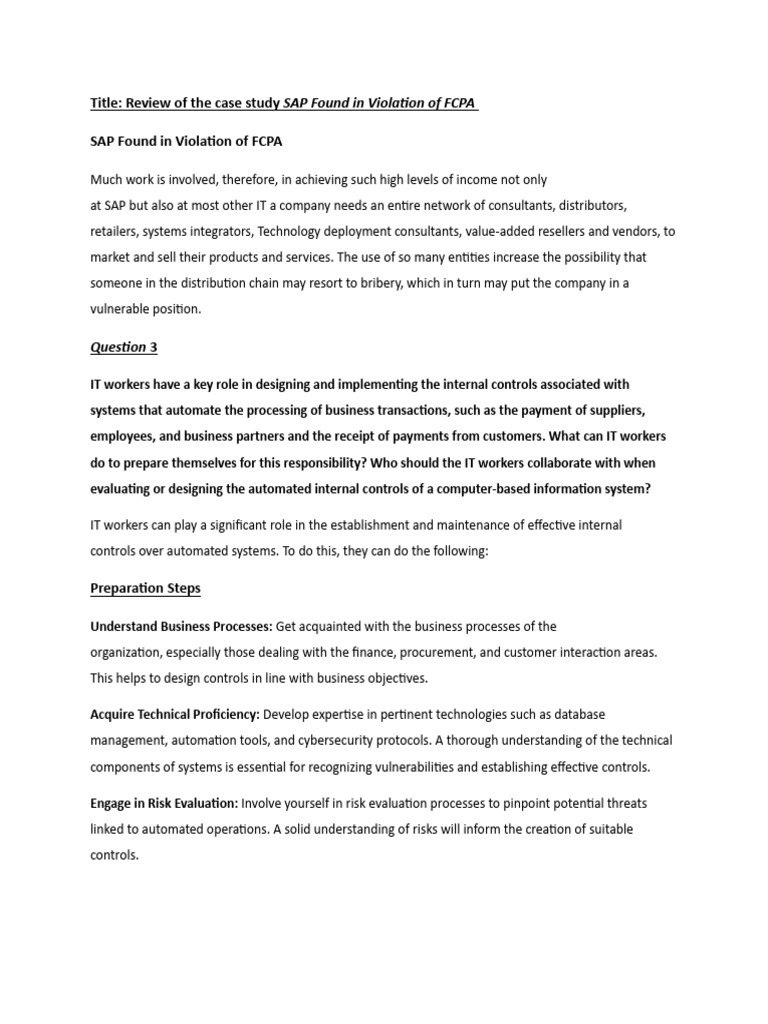 SAP FCPA Violation Case Study Review | PDF | Internal Control | Audit