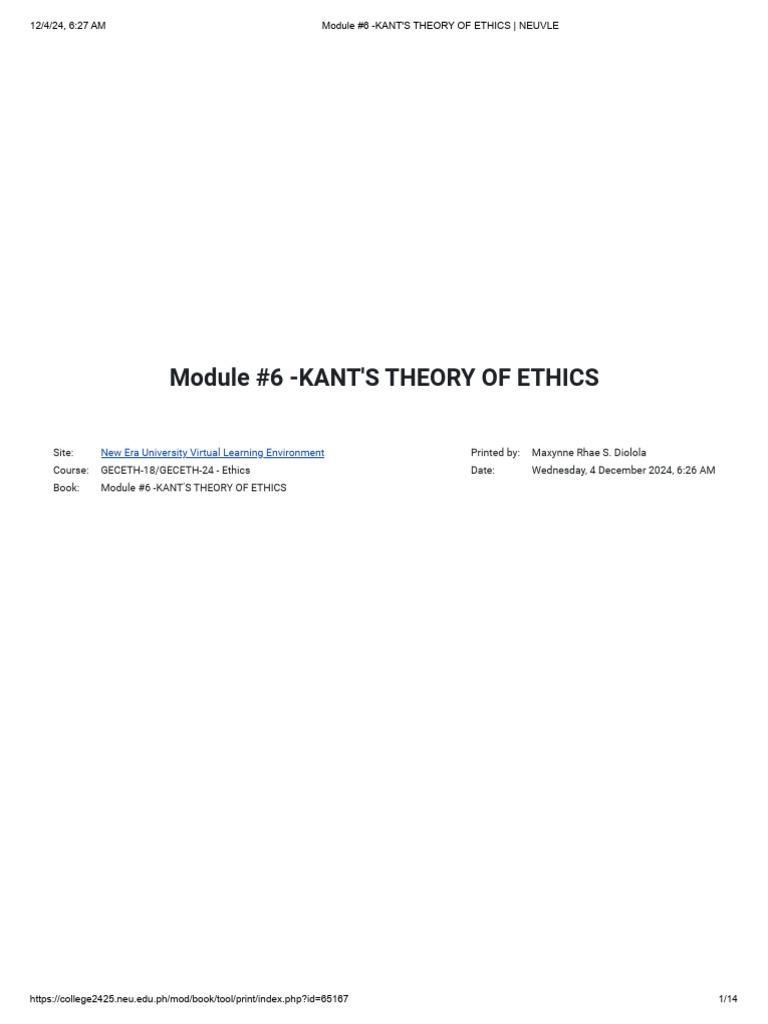 Module #6 - KANT'S THEORY OF ETHICS - NEUVLE | PDF | Immanuel Kant ...