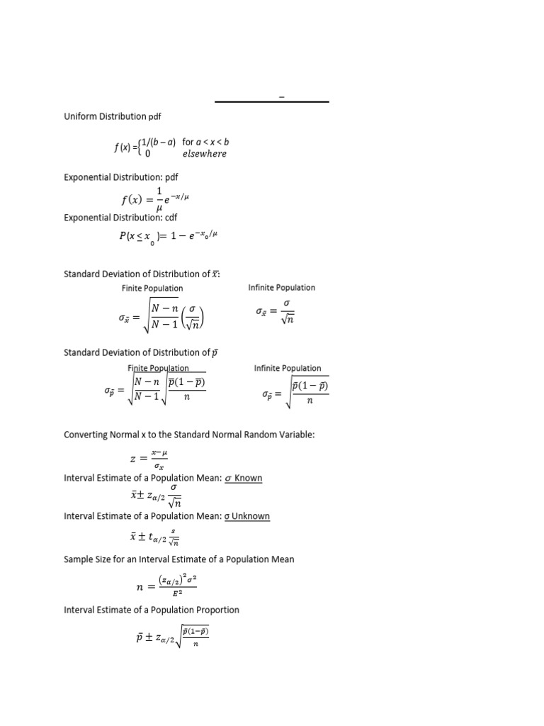 Formula Sheet - M2 | PDF