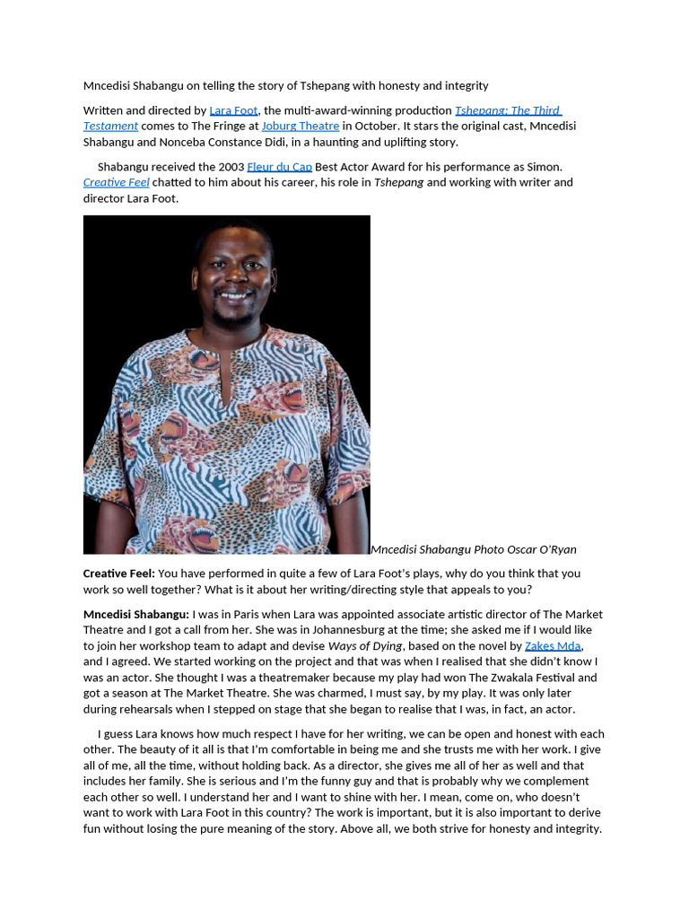Mncedisi Shabangu on Tshepang's Integrity | PDF