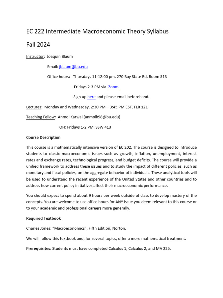 EC 222 Macroeconomic Theory Syllabus | PDF | Macroeconomics | Economies