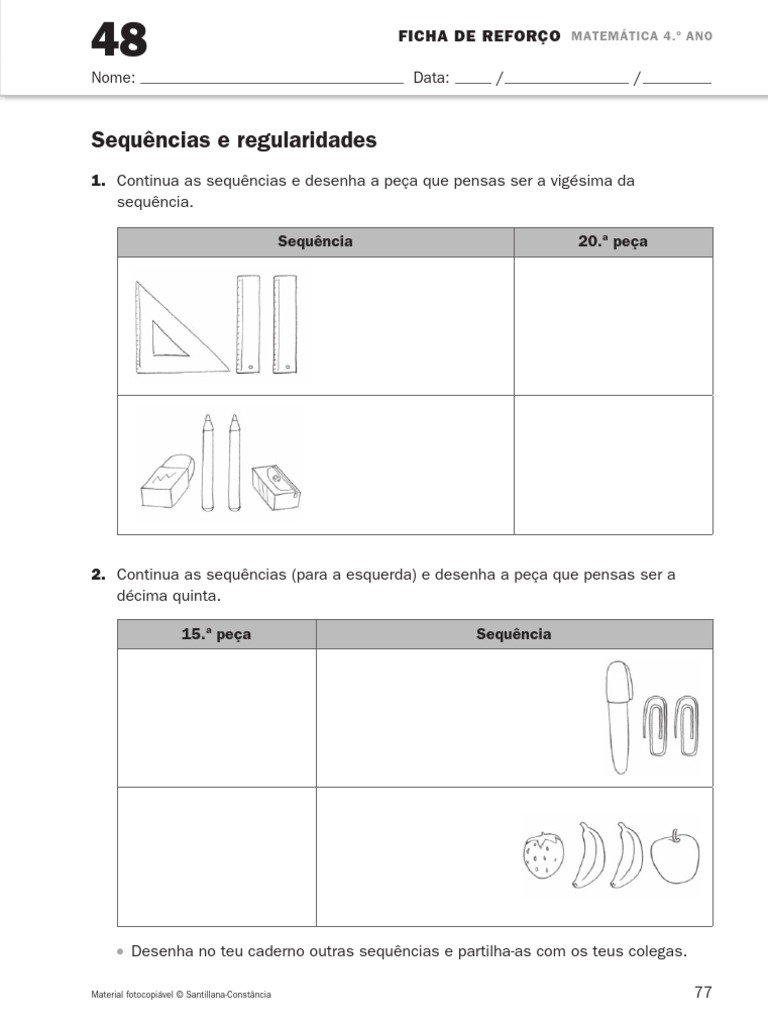 4ano - Ficha-De-Reforco-48 - Sequencias | PDF