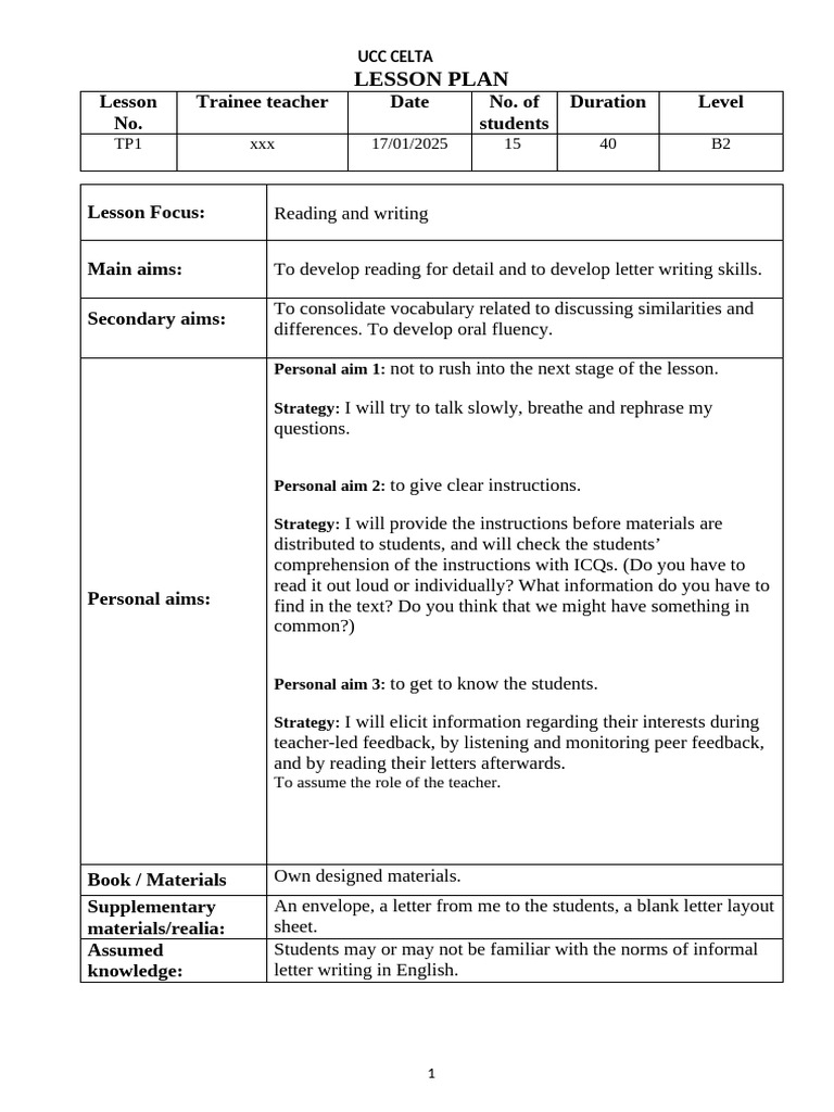 TP1 - Reading & Writing | PDF | Reading Comprehension | Learning