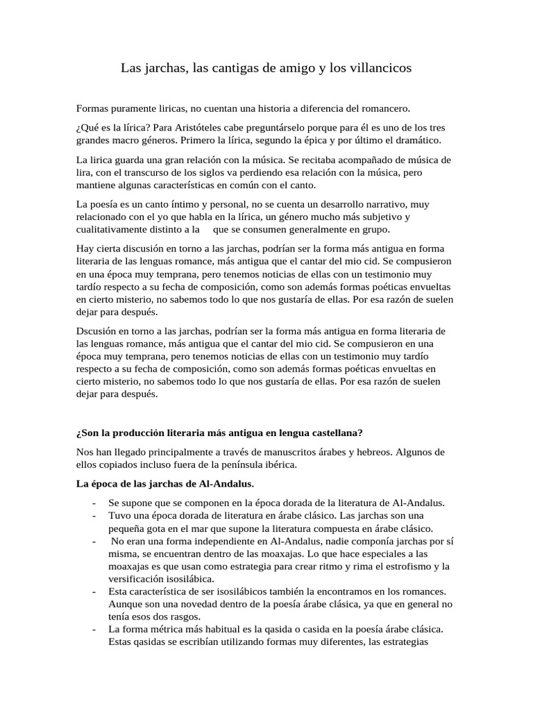 Las Jarchas, Las Cantigas D Amigo y Los Villancicos | PDF | Arábica ...