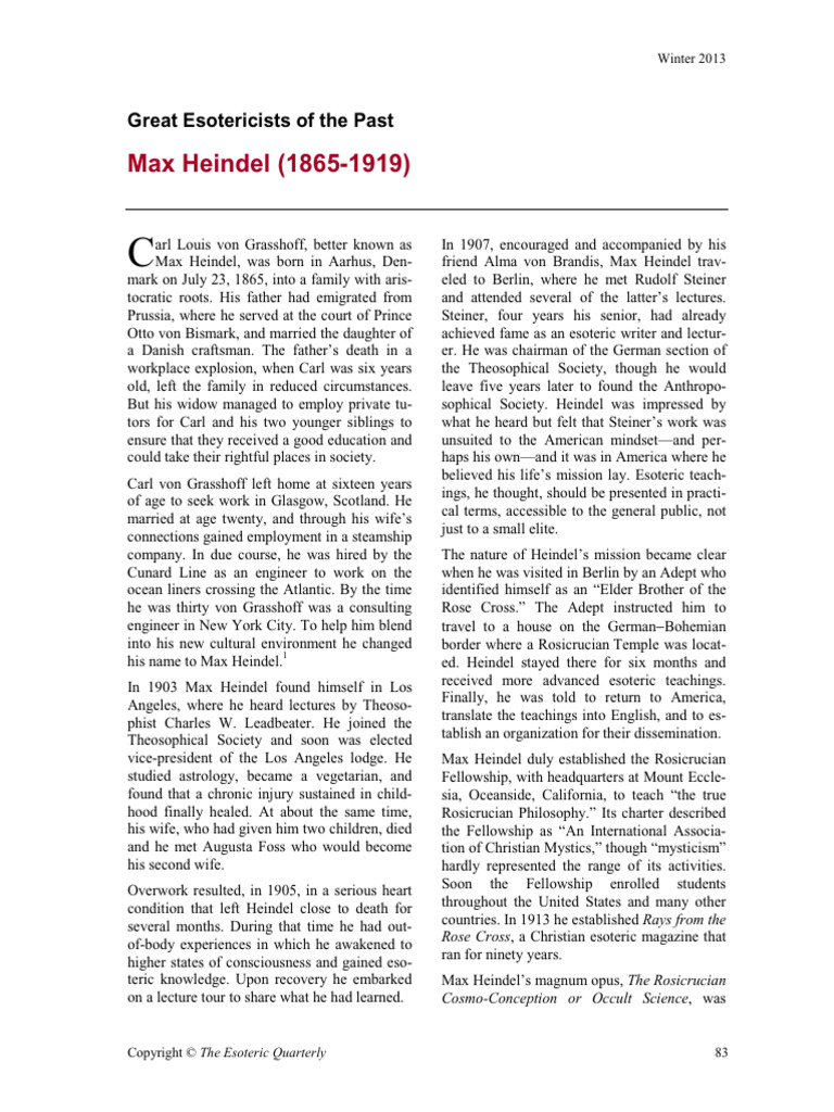 Max Heindel (1865-1919) - School For Esoteric Studies | PDF | Western ...