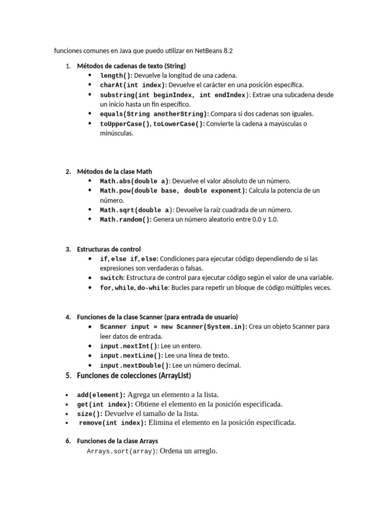 Funciones Comunes en Java Que Puedo Utilizar en NetBeans 8 | PDF | Java (lenguaje de ...