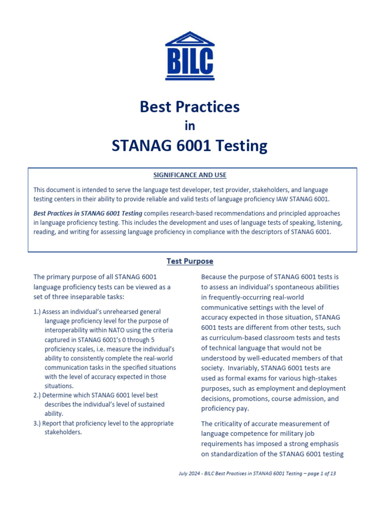 Best Practices in STANAG 6001 Testing July 2024 | PDF