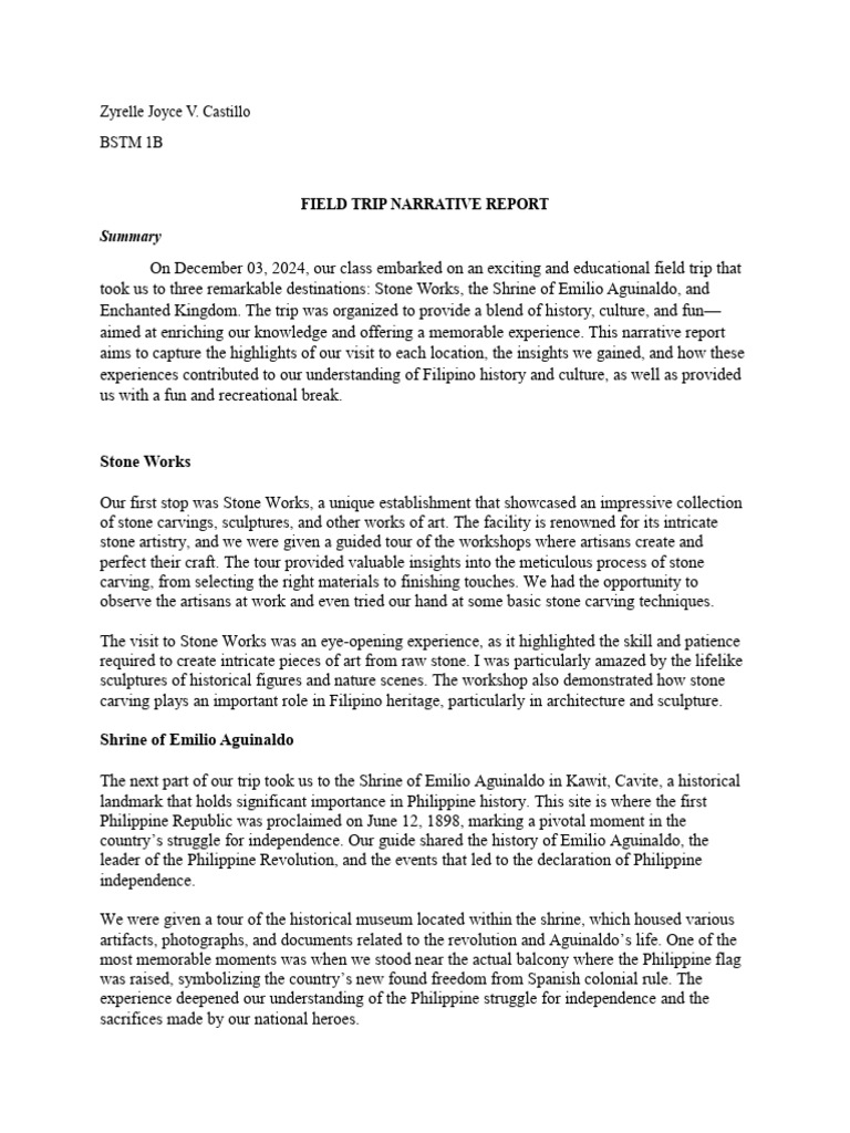 Z.J Castillo Field Trip Narrative | PDF