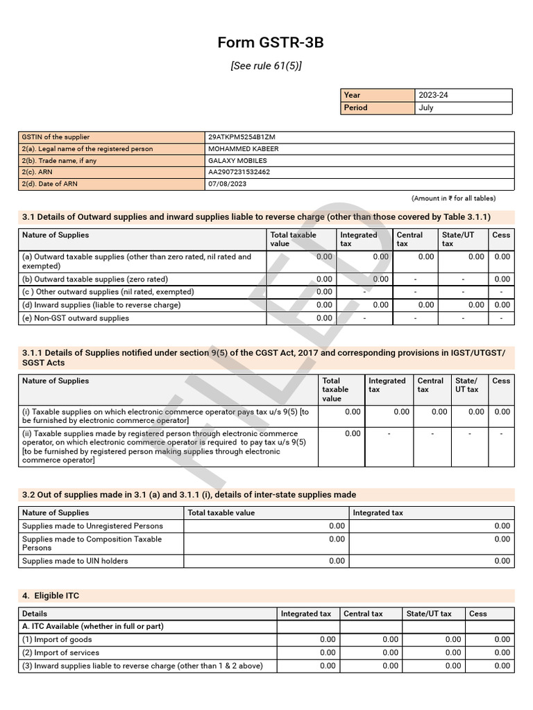 GSTR3B 29atkpm5254b1zm 072023 | PDF | Taxes | Business