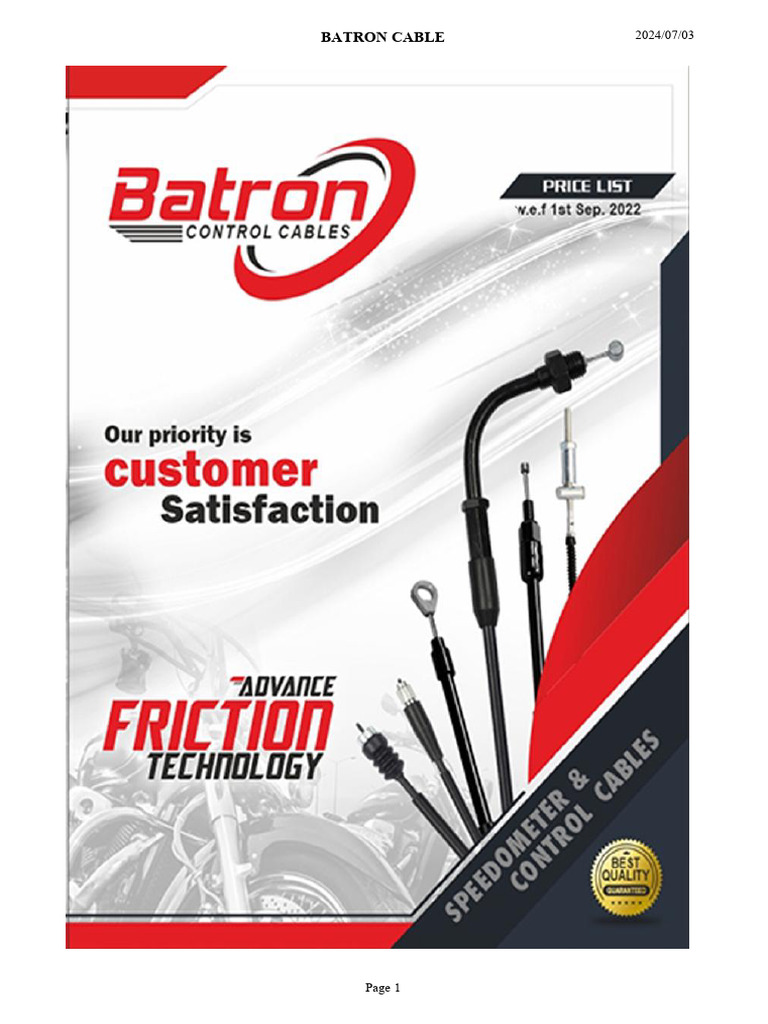 BATRON Motorcycle Cable Catalog | PDF | Brake | Vehicle Parts