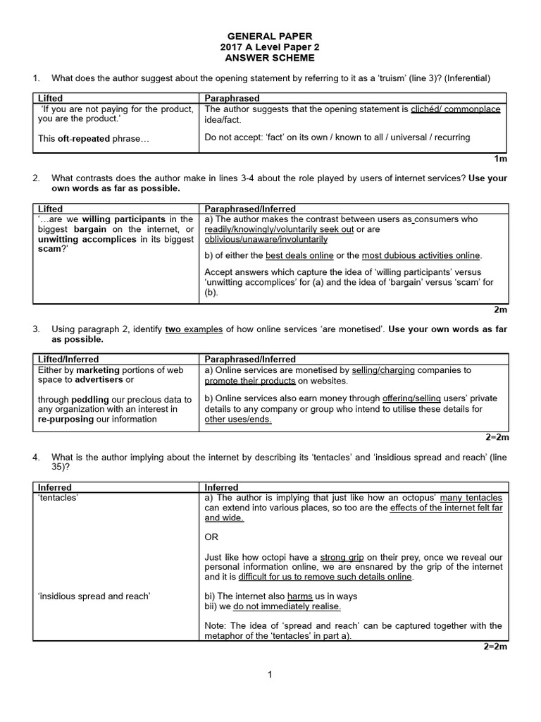 2017 A Level P2 Answer Scheme | PDF