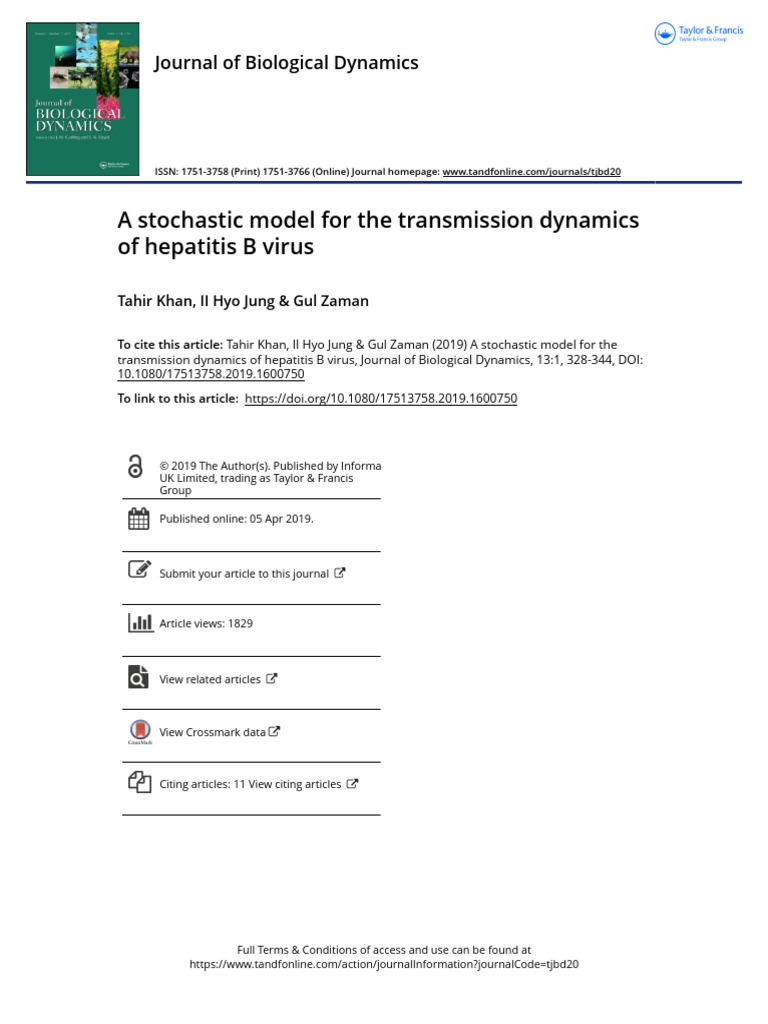 A Stochastic Model For The Transmission Dynamics of Hepatitis B Virus ...