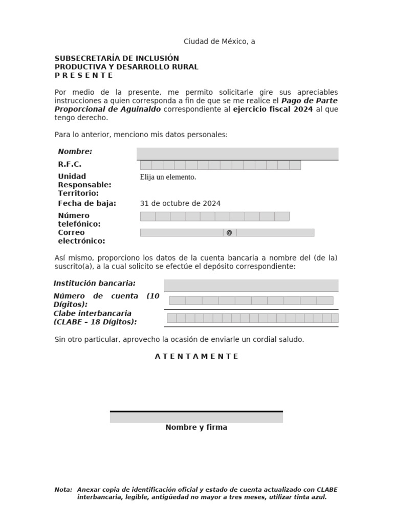 Solicitud Pago Proporcional Aguinaldo 2024 | PDF