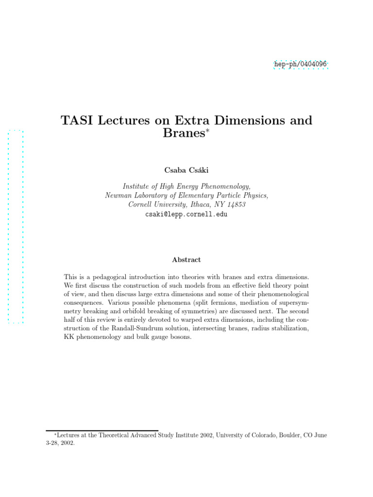 Csaki - Extra Dim & Branes - TASI | PDF | Dimension | String Theory