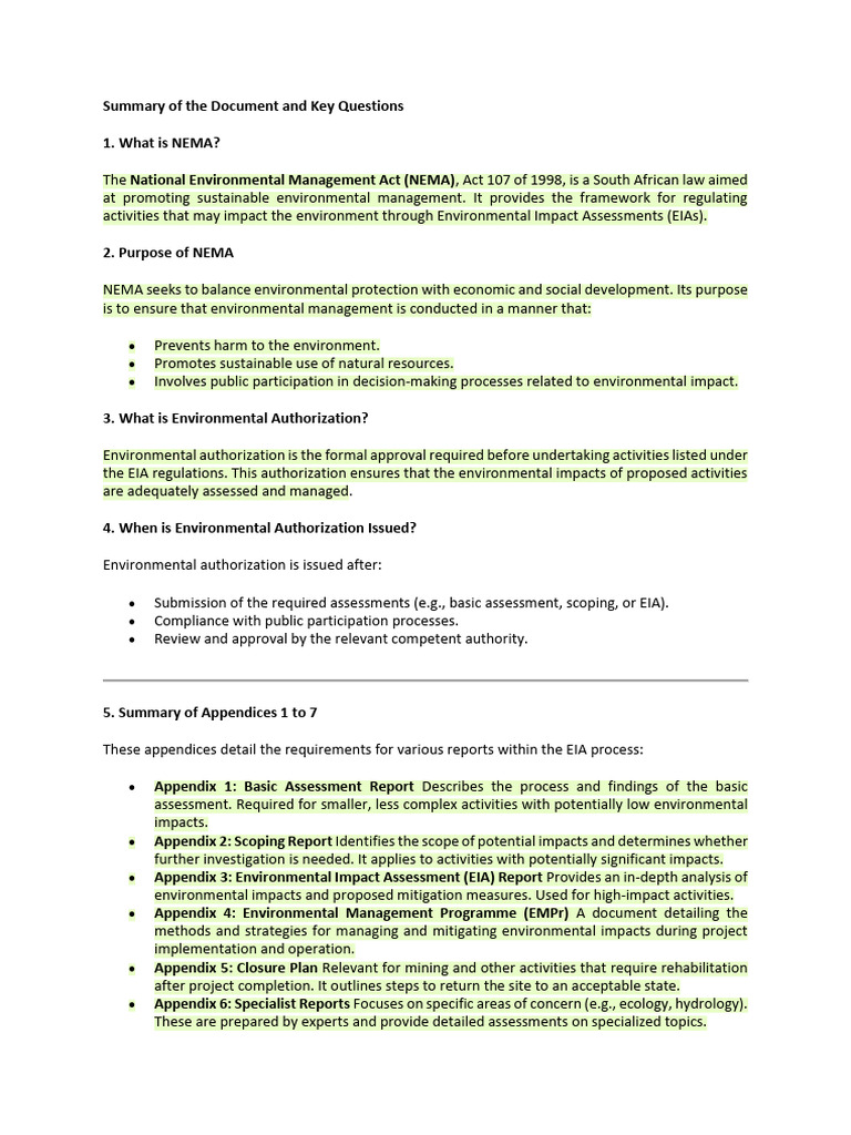 NEMA Summary | PDF | Environmental Impact Assessment | Environmental ...