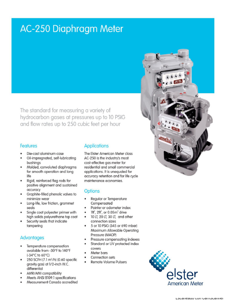 Ficha Tecnica Gas Meter Medidores-Volumetricos-Ac250-American-Meter | PDF