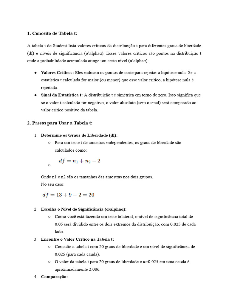Como Usar a Tabela t de Student | PDF | Significado estatístico | Teste ...