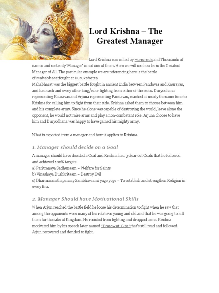 Lord Krishna As A Manager | Download Free PDF | Krishna | Hinduism