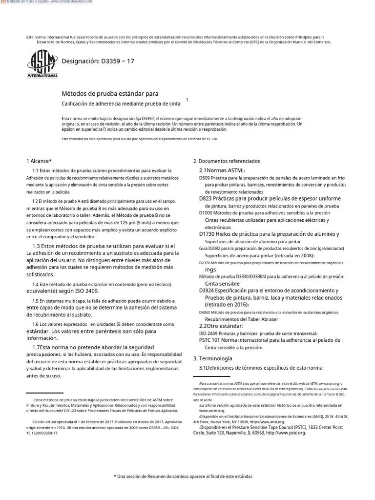 ASTM D3359-2017.en - Es | PDF | Revestimiento | Adhesión