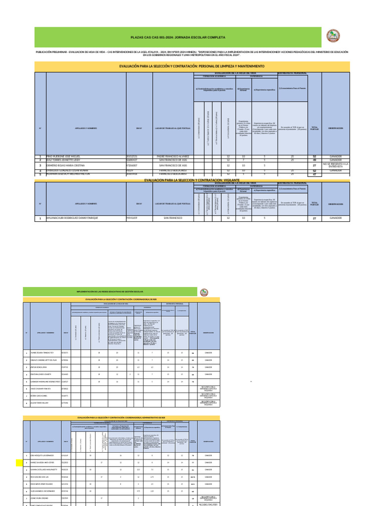 Resultado Final - Cas Intervenciones2024 | PDF | Calificaciones | Educación vocacional