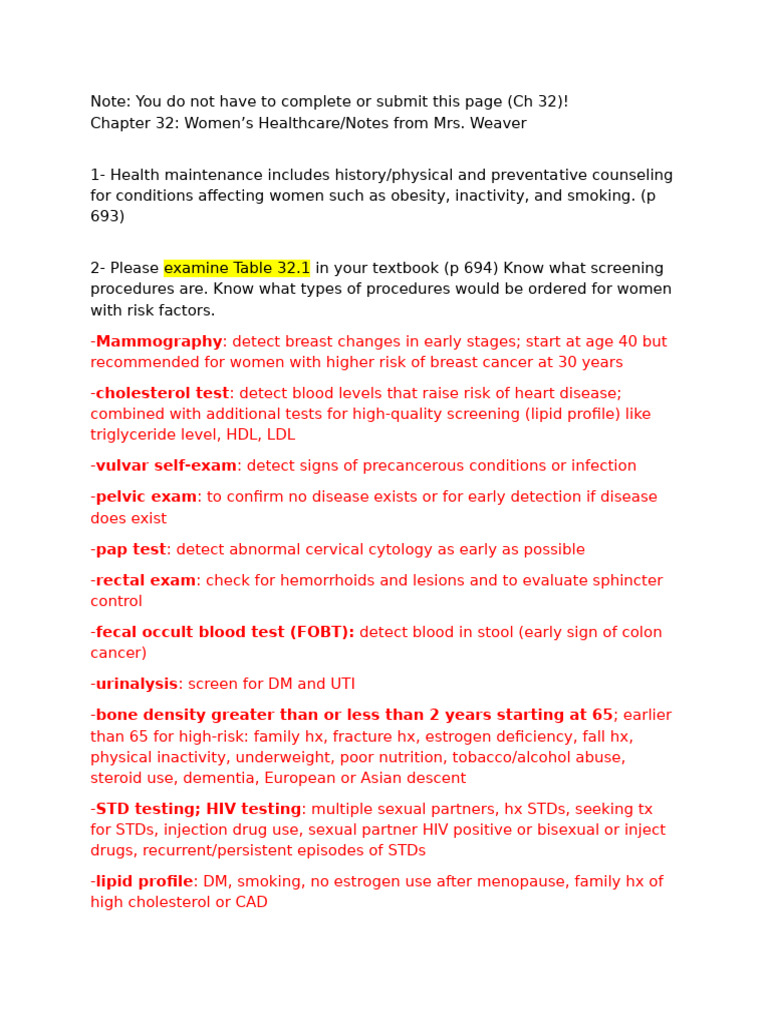 OB Final - Women's Healthcare Notes | PDF | Breast Cancer | Urinary ...