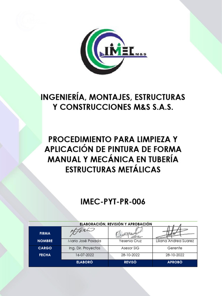 IMEC-PYT-PR-006 PR Limpieza y Aplicacion Pintura Manual - Mecanica - V2 | PDF | Residuos ...