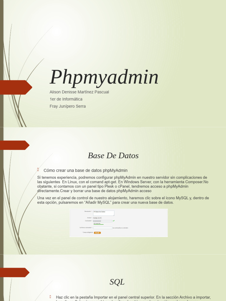 Guía de phpMyAdmin: Bases de Datos y SQL | PDF | Mi sql | Bases de datos