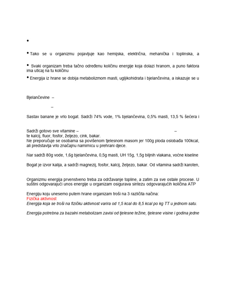 Energetska Vrijednost Hrane | PDF