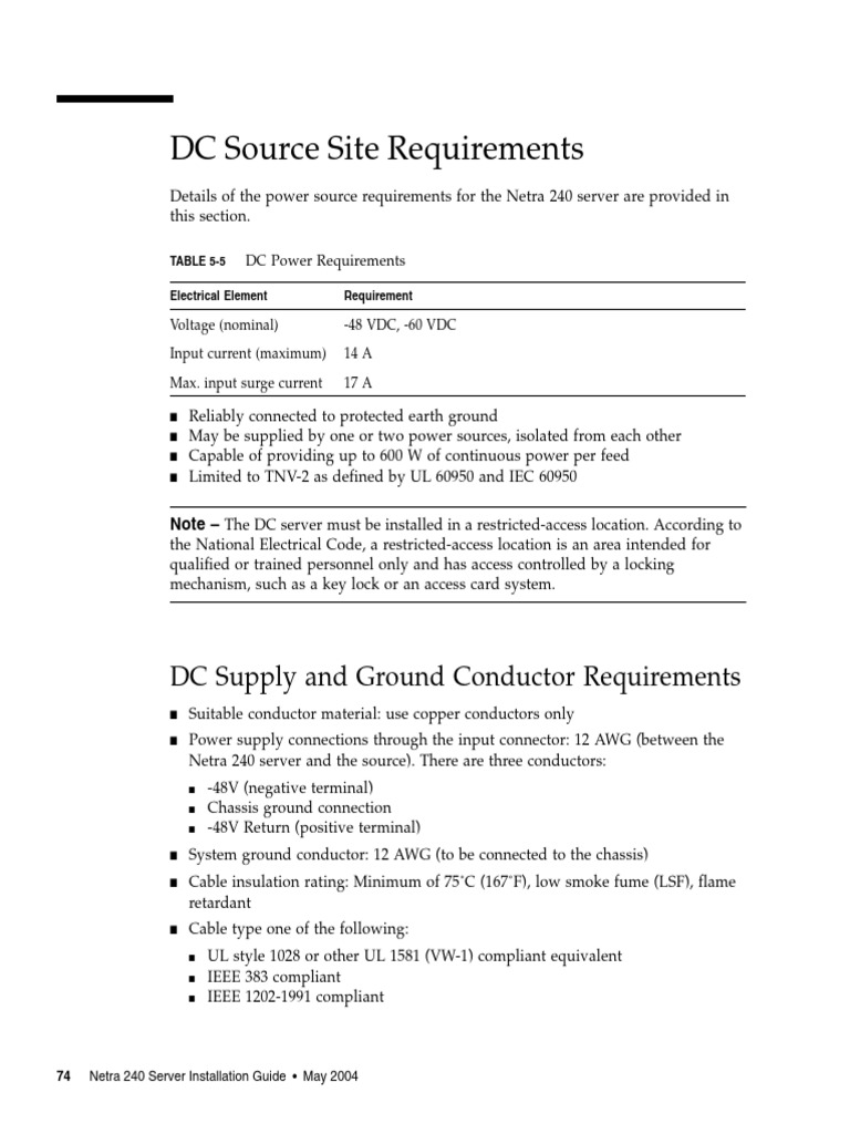 DC Power Requirements SUN Netra 240 | PDF | Electrical Connector ...