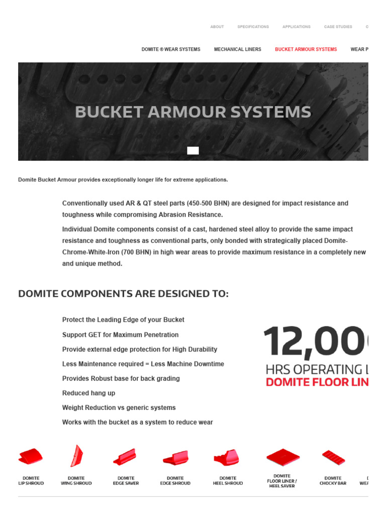 Bucket Armour Systems - DOMITE Wear Technology Inc_ | PDF | Wear | Steel