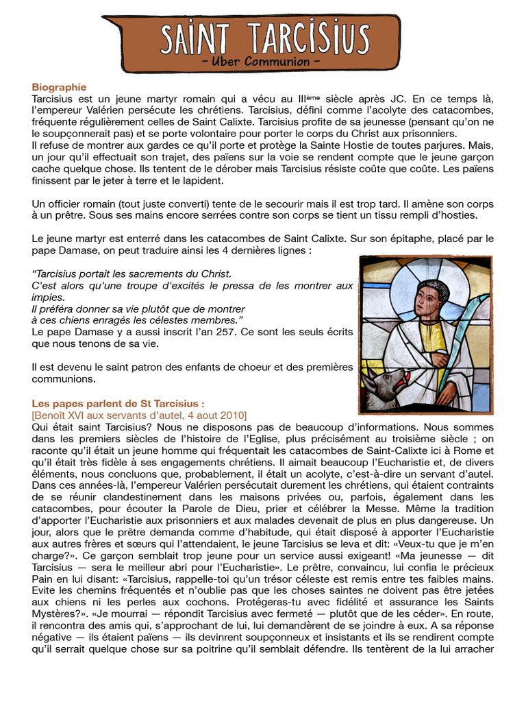 Saint Tarcisius : Martyr de l'Eucharistie | PDF | Eucharistie | Saint