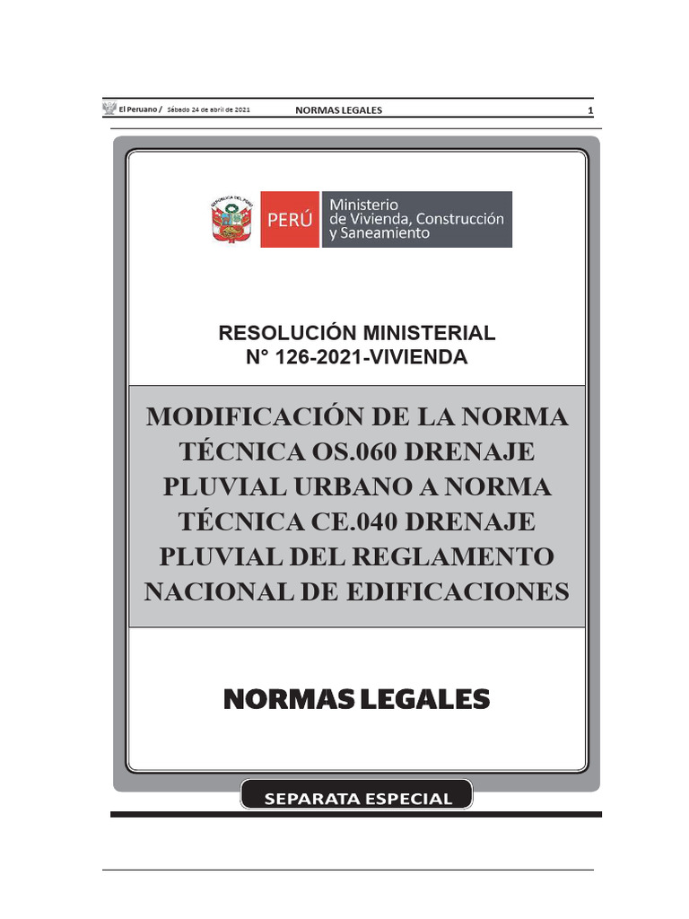 Ce.040 Drenaje Pluvial_rm 126 2021 Vivienda Chino | PDF