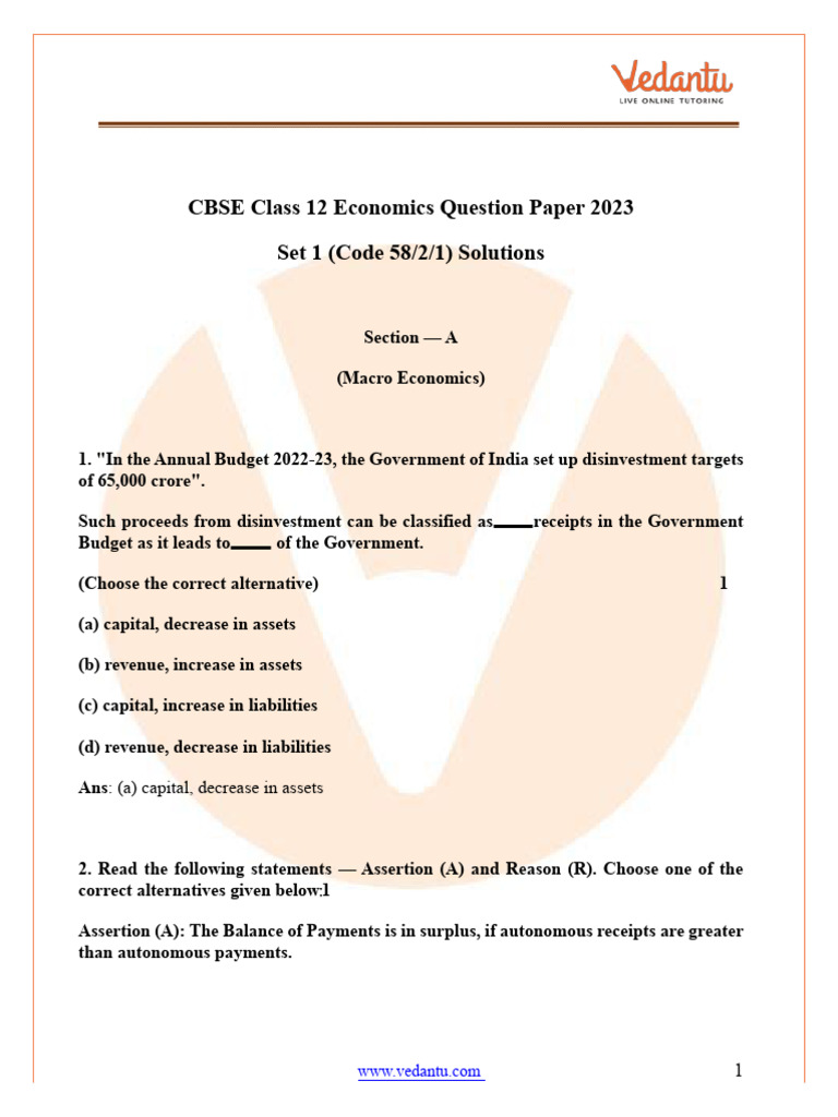 CBSE Class 12 Economics 2023 Solutions | PDF | Agriculture | Organic ...