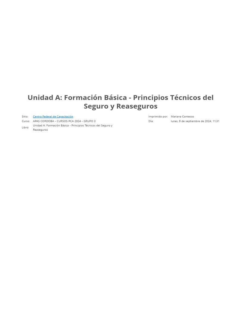 Unidad A - Formación Básica - Principios Técnicos Del Seguro y Reaseguros - CAMPUS | PDF ...