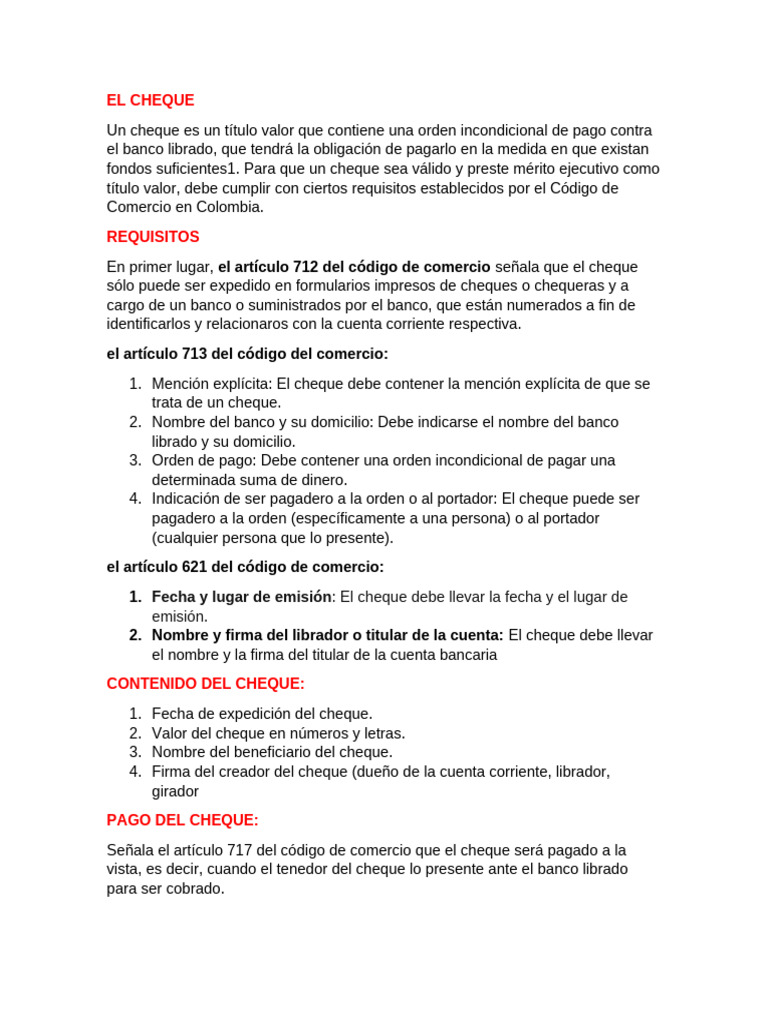 Requisitos y Pago de Cheques en Colombia | PDF | Cheque | Bancario