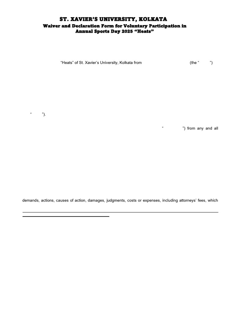 Waiver and Delaration Form - Sports Day | PDF | Indemnity | Common Law