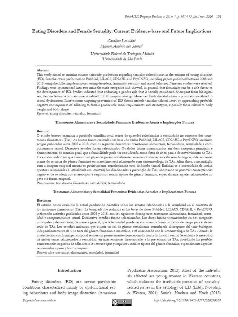 Eating Disorders and Female Sexuality Current Evidence-Base and Future ...