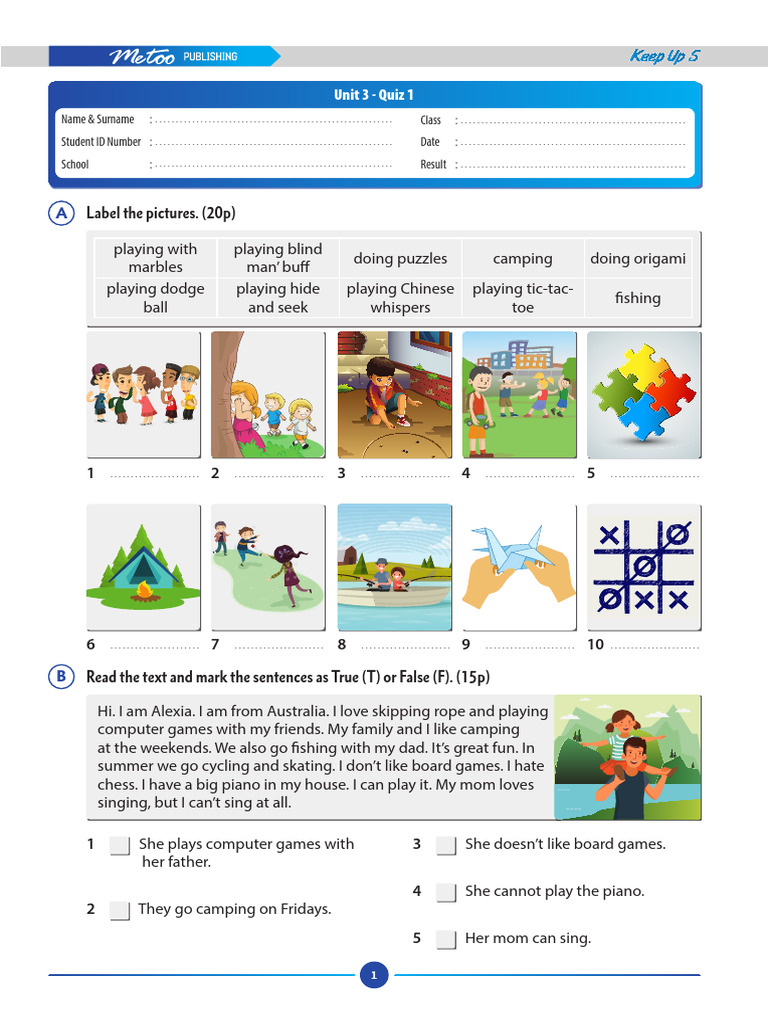 Sinif Ingilizce 3. Unite Calisma Kagidi 1 | PDF