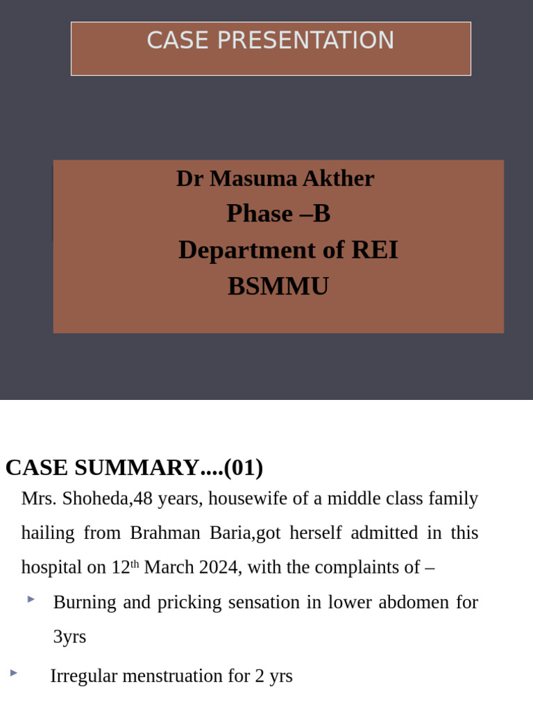 Case Study: Reproductive Health Issues | PDF | Gynaecology | Clinical ...